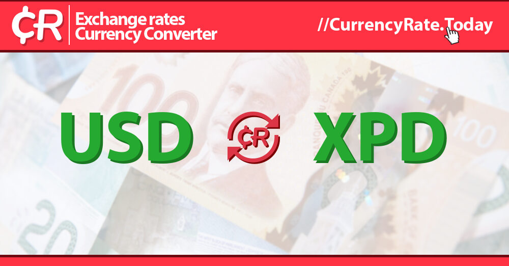 美元 为 钯（盎司） - $ 1 USD/XPD 汇率